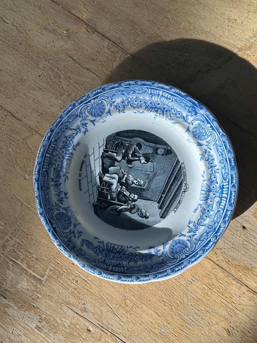Small Antique French Marriage Proposal Plate with Blue Edges – The ...